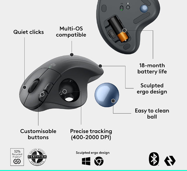 Logitech ERGO M575 for Business - trackball - 2.4 GHz, Bluetooth 5.0 L ...